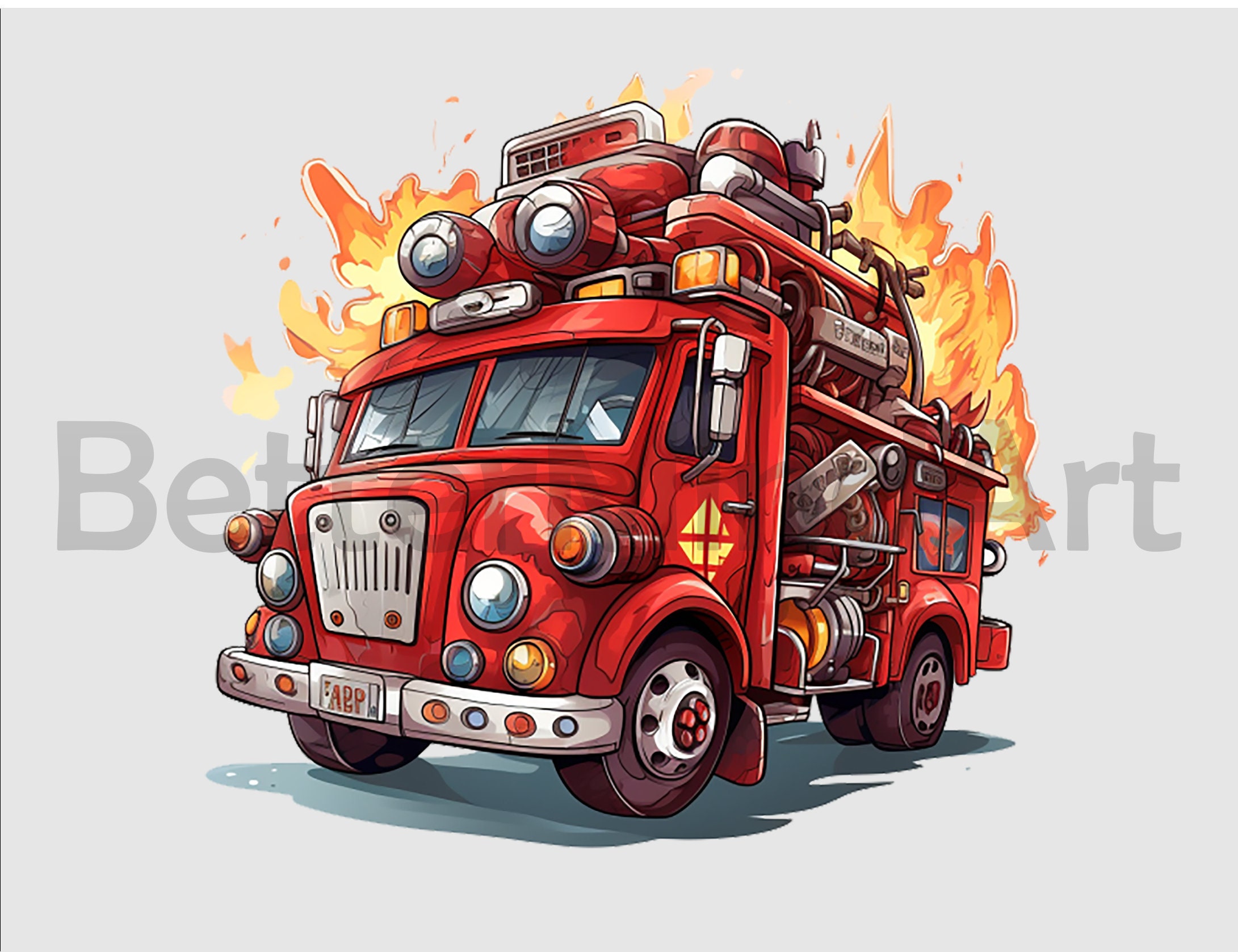Watercolor Firetruck Engine PNG Sublimation Designs - Firetruck PNG ...