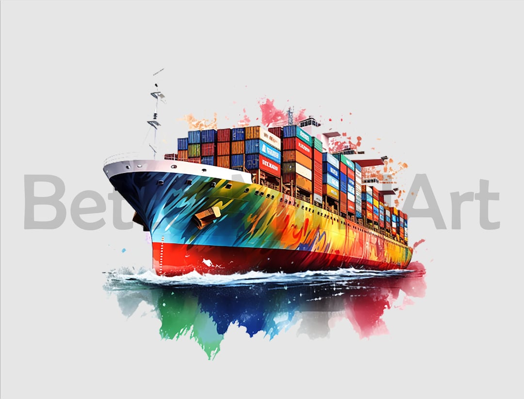 Colorful Container Cargo Ship Sublimation Designs - Container Ship PNG ...