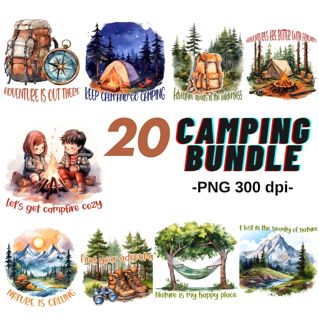 Camping PNG Bundle, Outdoor Adventure Digital Pack, Camper Clipart ...