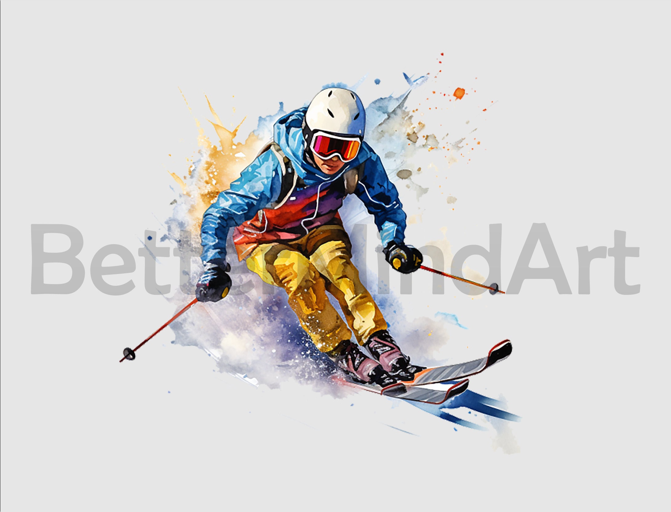 Cool Watercolor Skiing Racer PNG Sublimation Designs - Skiing PNG ...
