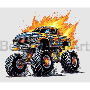 Flaming Monster Truck #2 Sublimation Designs - Monster Truck PNG ...