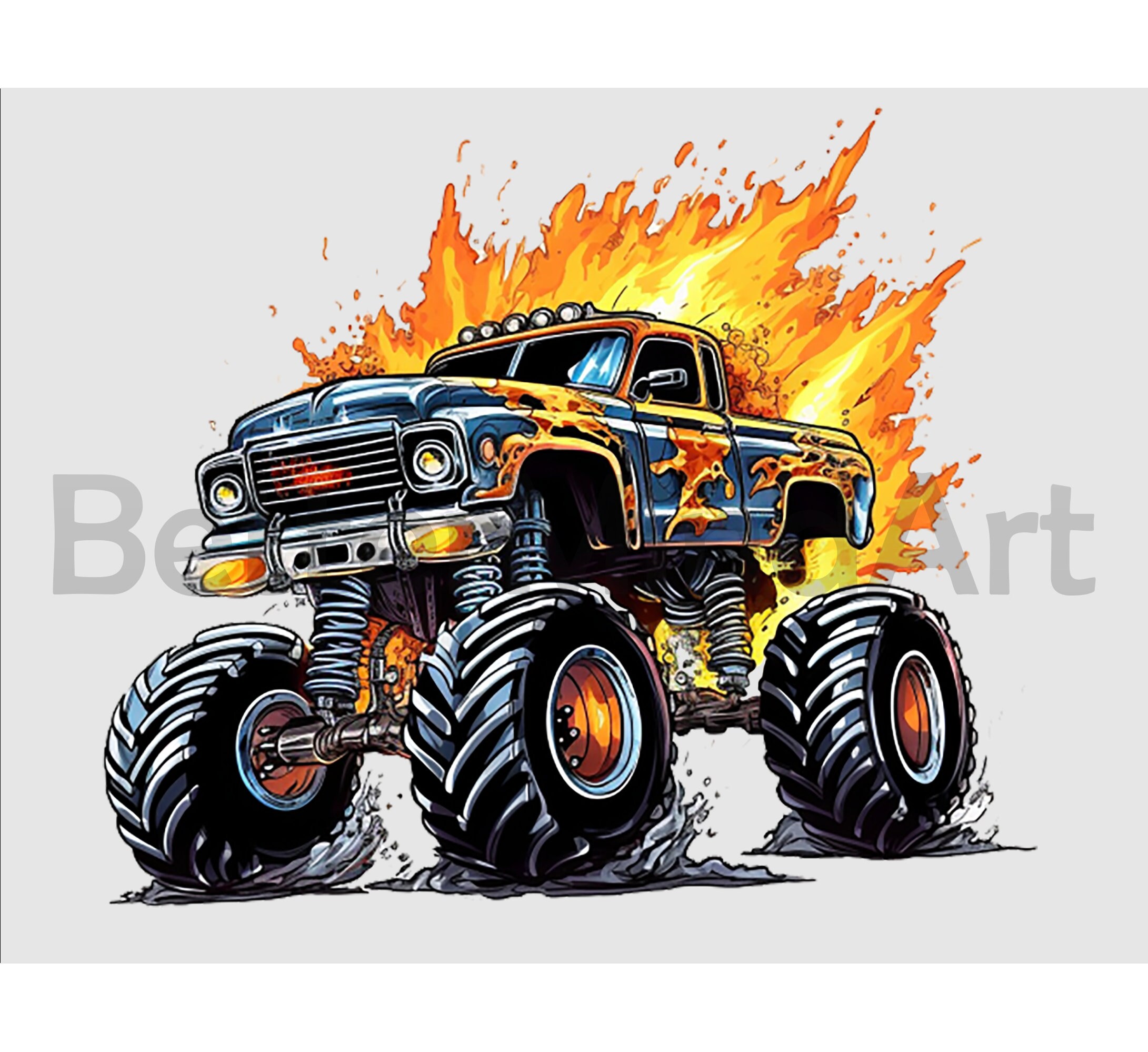 Flaming Monster Truck #2 Sublimation Designs - Monster Truck PNG ...