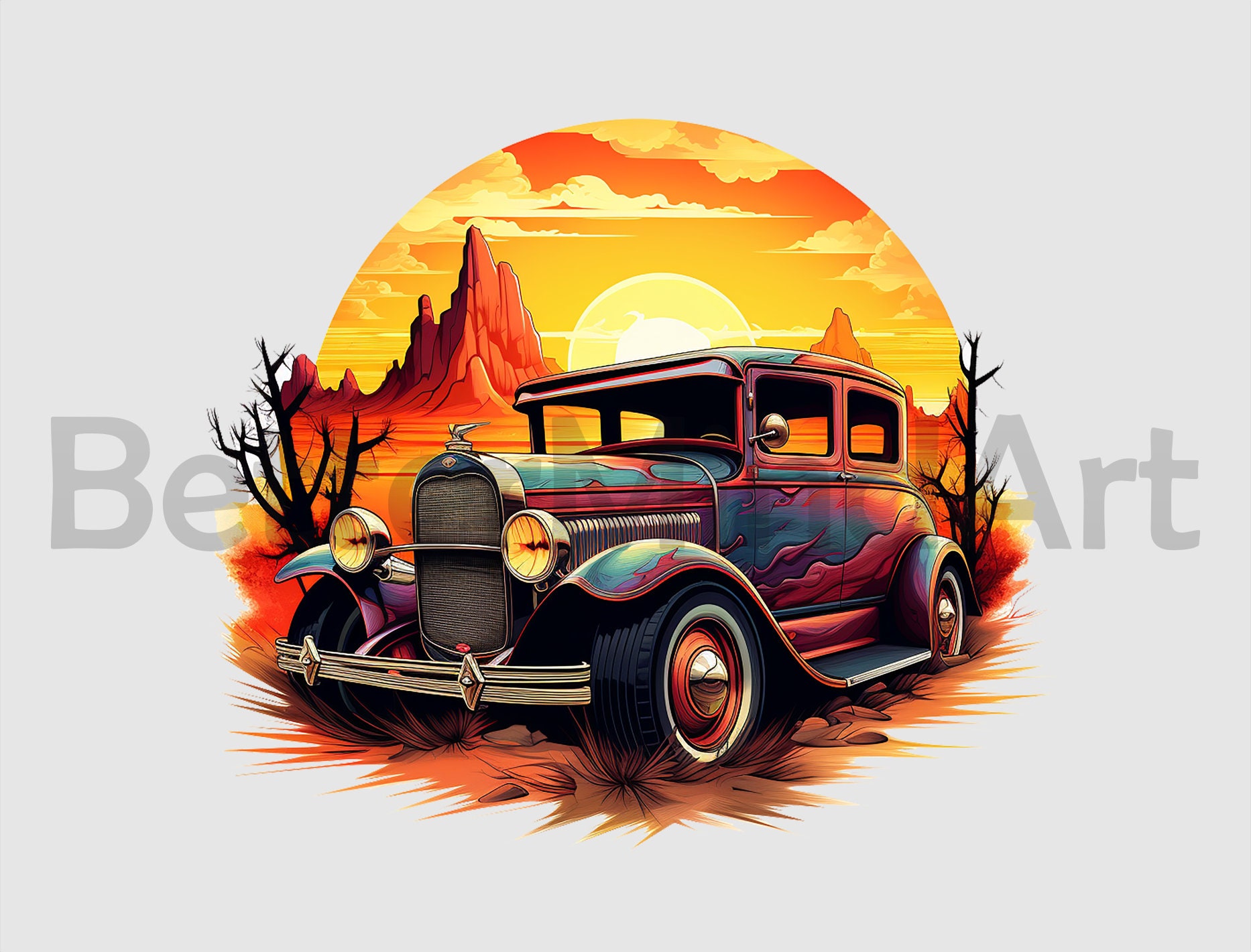 Cool Hot Rod Car Into a Sunset #10 Sublimation Designs - Hot Rod PNG ...