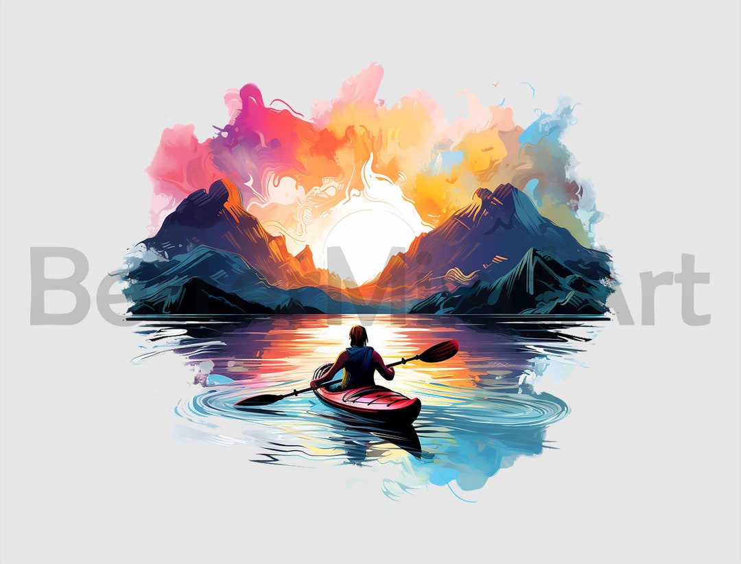 Cool Watercolor Kayaking Art 02 Sublimation Designs T-shirt, Kayak Png ...