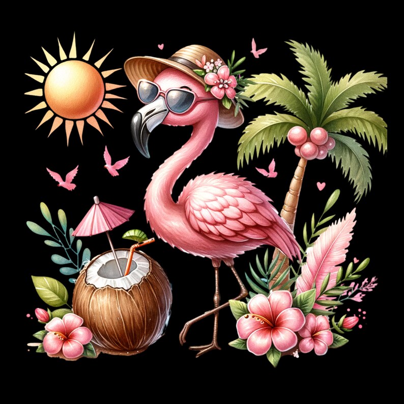 Flamingo Watercolor Clipart Sublimation Bundle – Tropical Flamingo ...