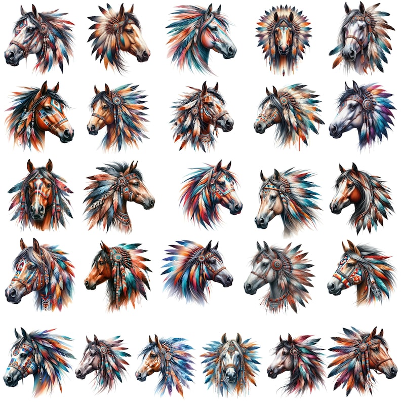 Native American Horse PNG Bundle, Digital Clipart, Horse Illustration ...