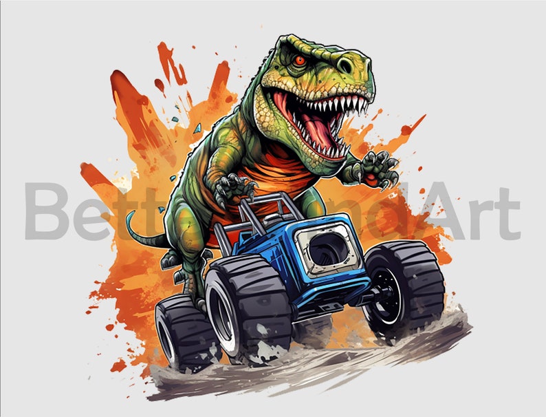 Cool Dinosaur Driving Monster Truck Sublimation Designs - Monster Truck ...