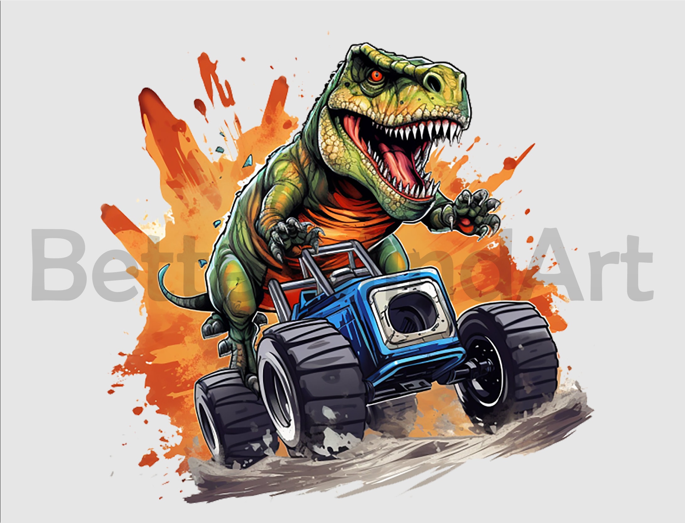 Cool Dinosaur Driving Monster Truck Sublimation Designs - Monster Truck ...