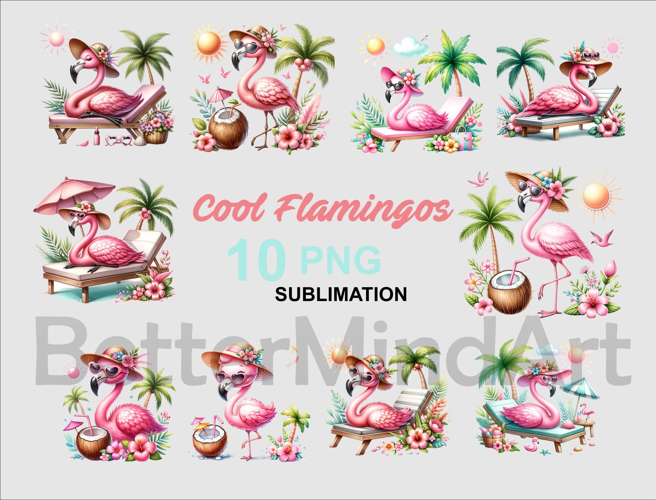 Flamingo Watercolor Clipart Sublimation Bundle – Tropical Flamingo ...