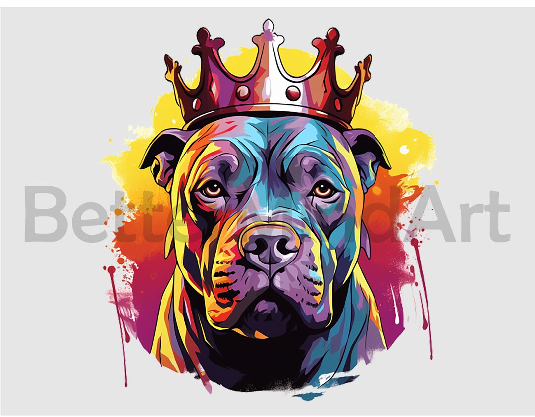 Pitbull Wearing Crown Sublimation Designs T-shirt, Pitbull Png, Pitbull ...