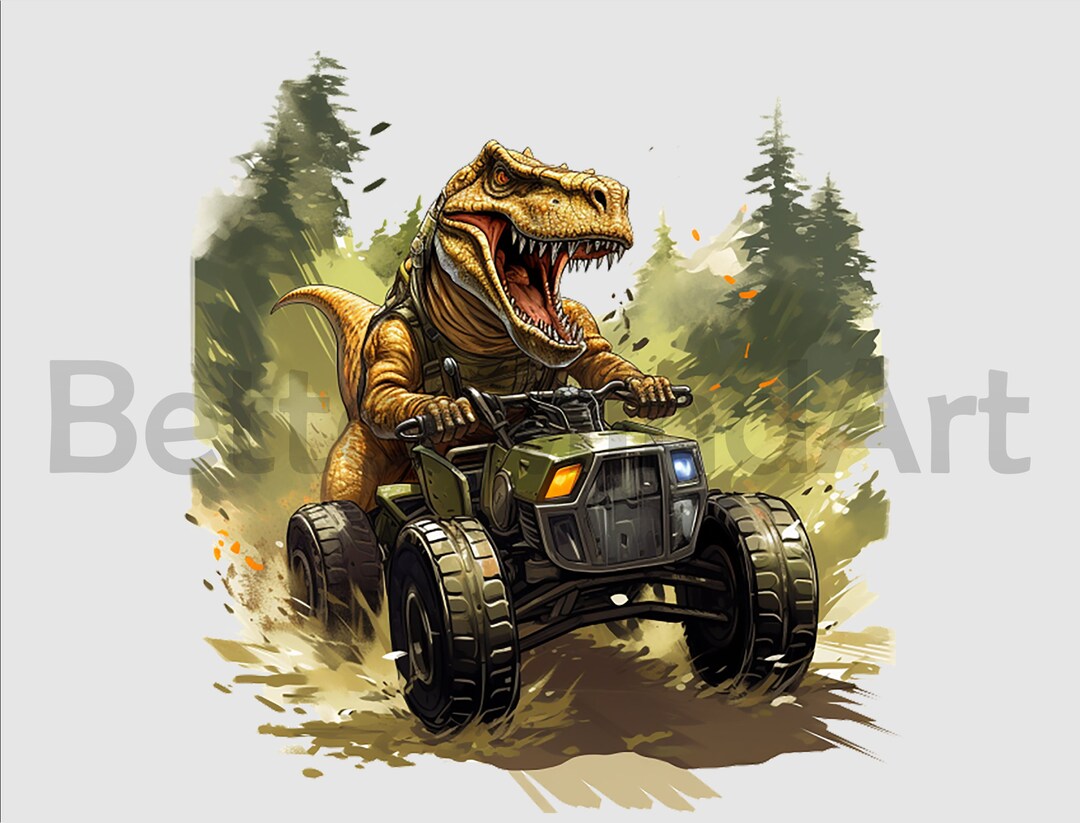 Cool Dinosaur Driving Atv Into a Forest Png, Sublimation Designs ...