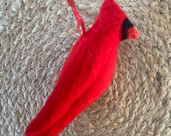 Needle Felted Cardinal Ornament, 100% Wool Handmade Felt Bird - Etsy
