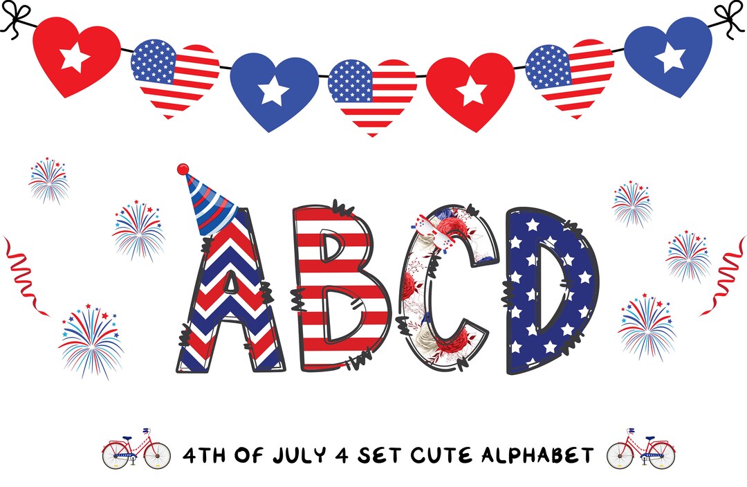 Patriotic Doodle Letters 4th of July PNG Letters Red White - Etsy