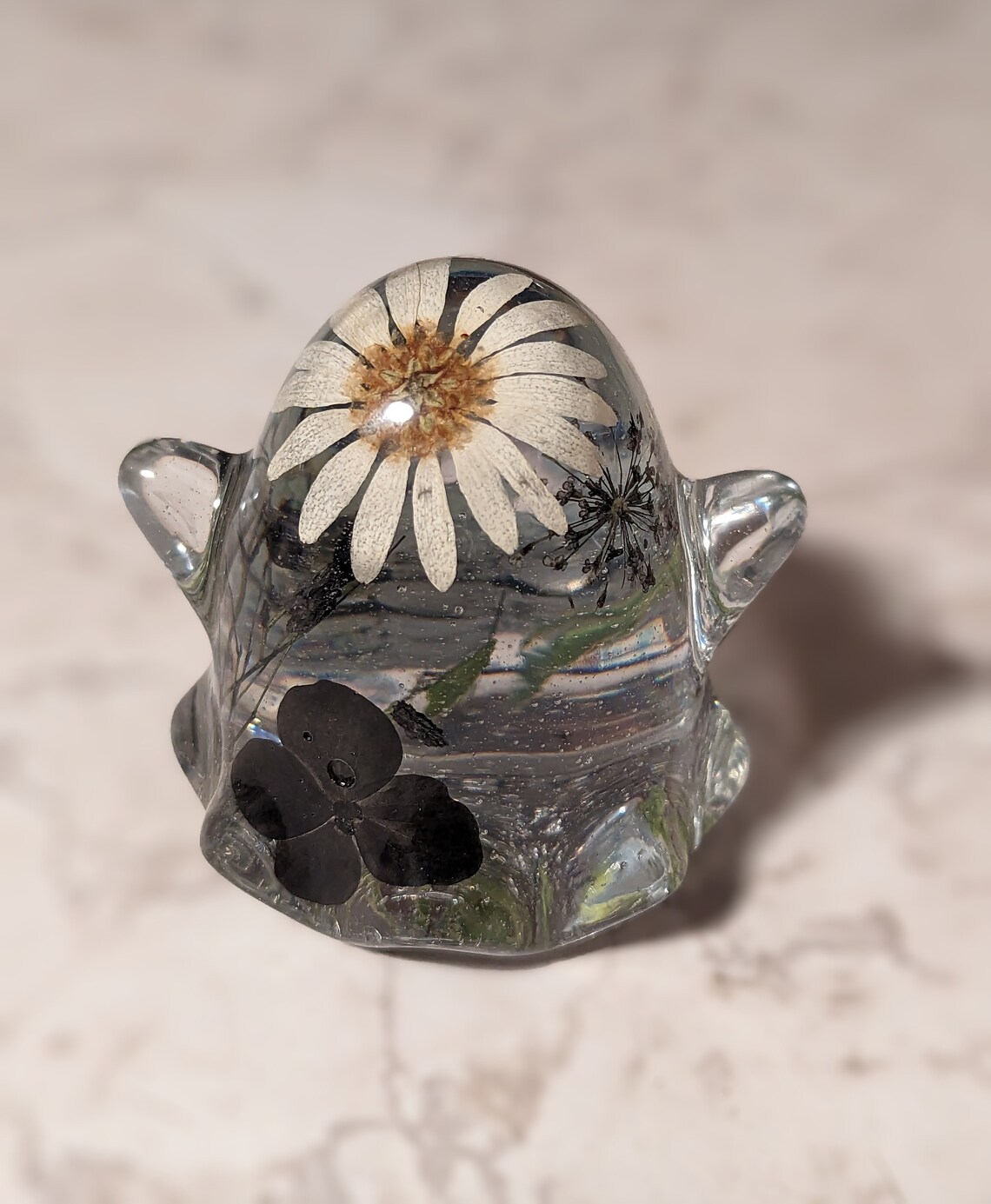 Resin Ghost Figurine With Real Pressed Flowers, Spooky Decor, Halloween ...