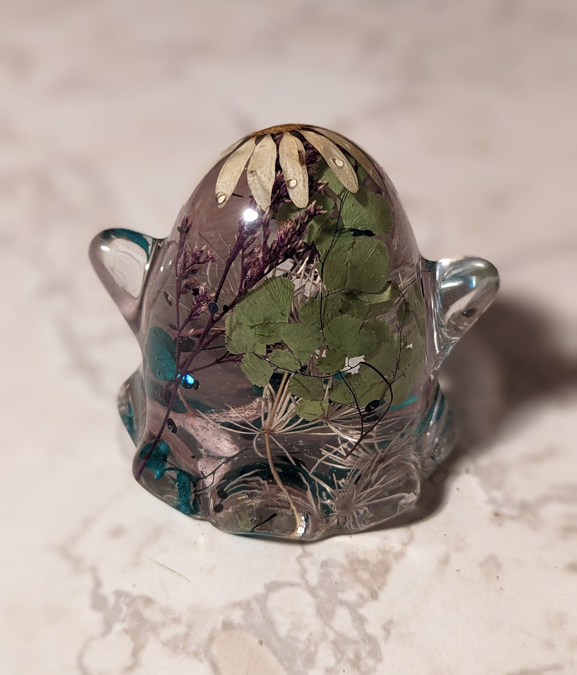 Resin Ghost Figurine With Real Pressed Flowers, Spooky Decor, Halloween ...