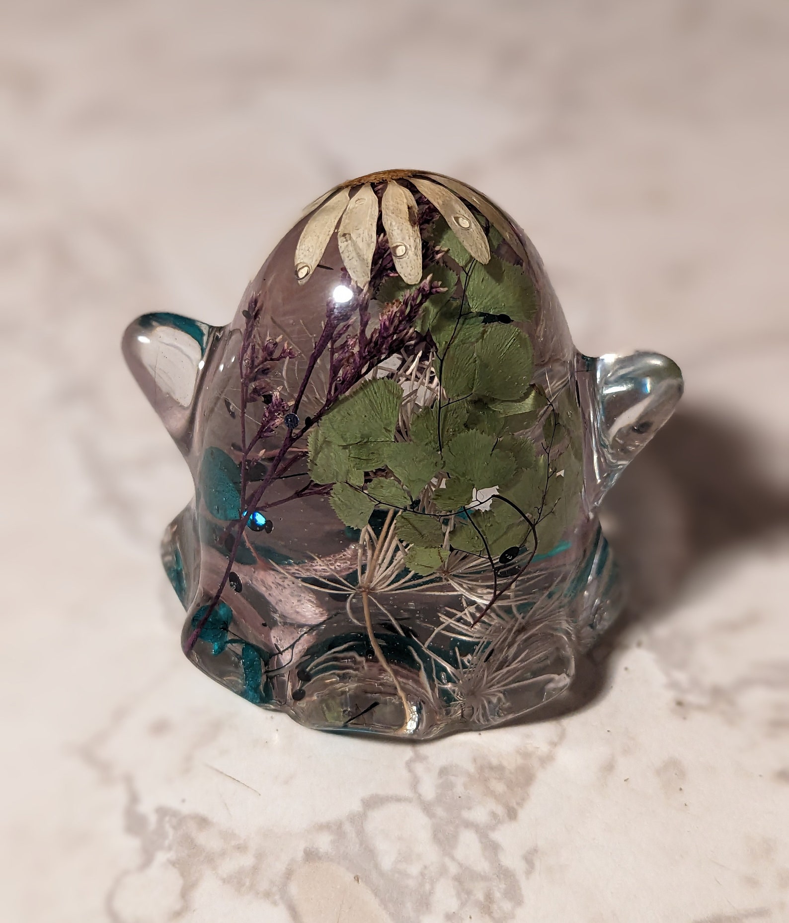 Resin Ghost Figurine With Real Pressed Flowers, Spooky Decor, Halloween ...