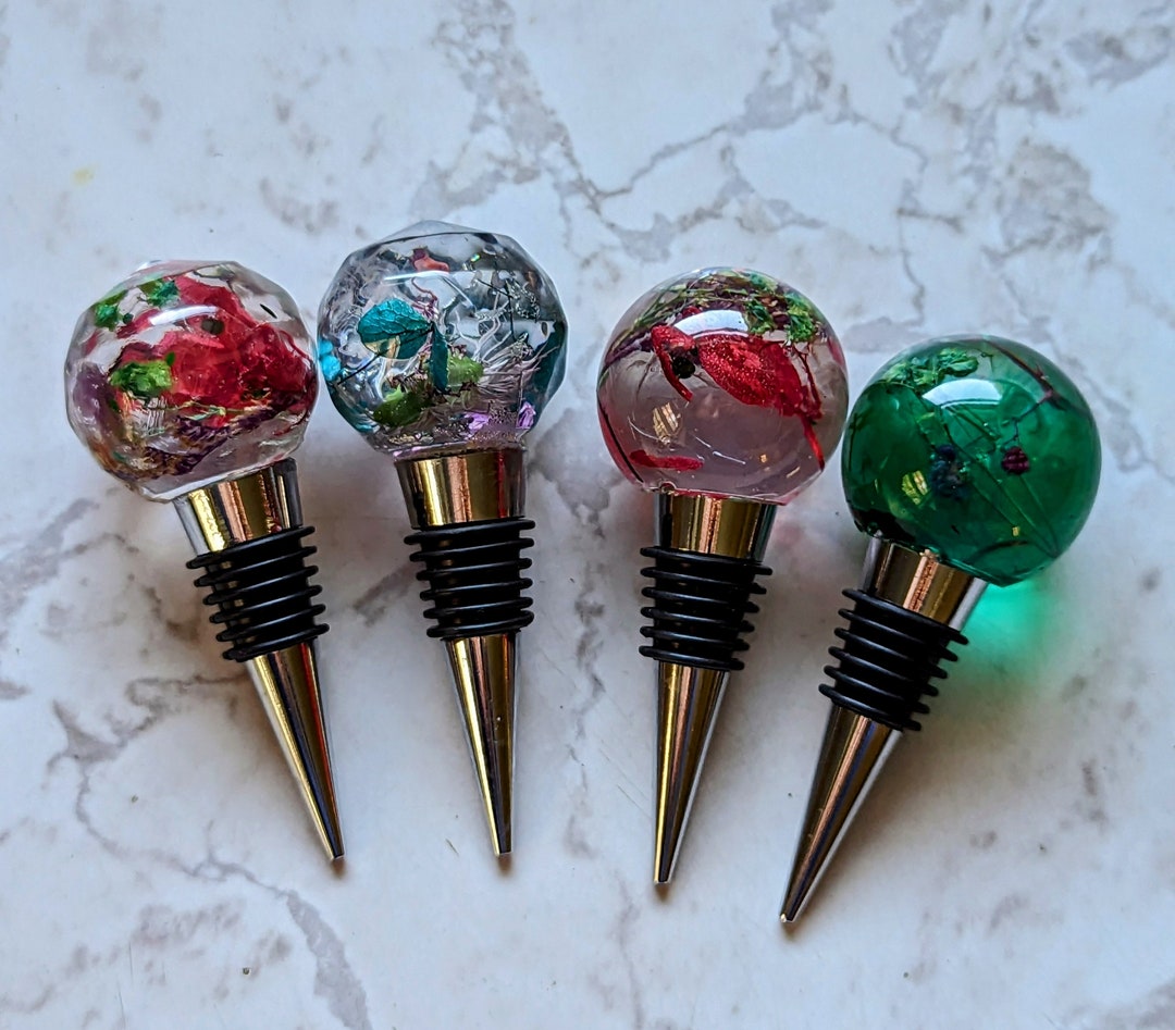 Resin Wine Stoppers With Real Pressed Flowers, Housewarming Gift ...
