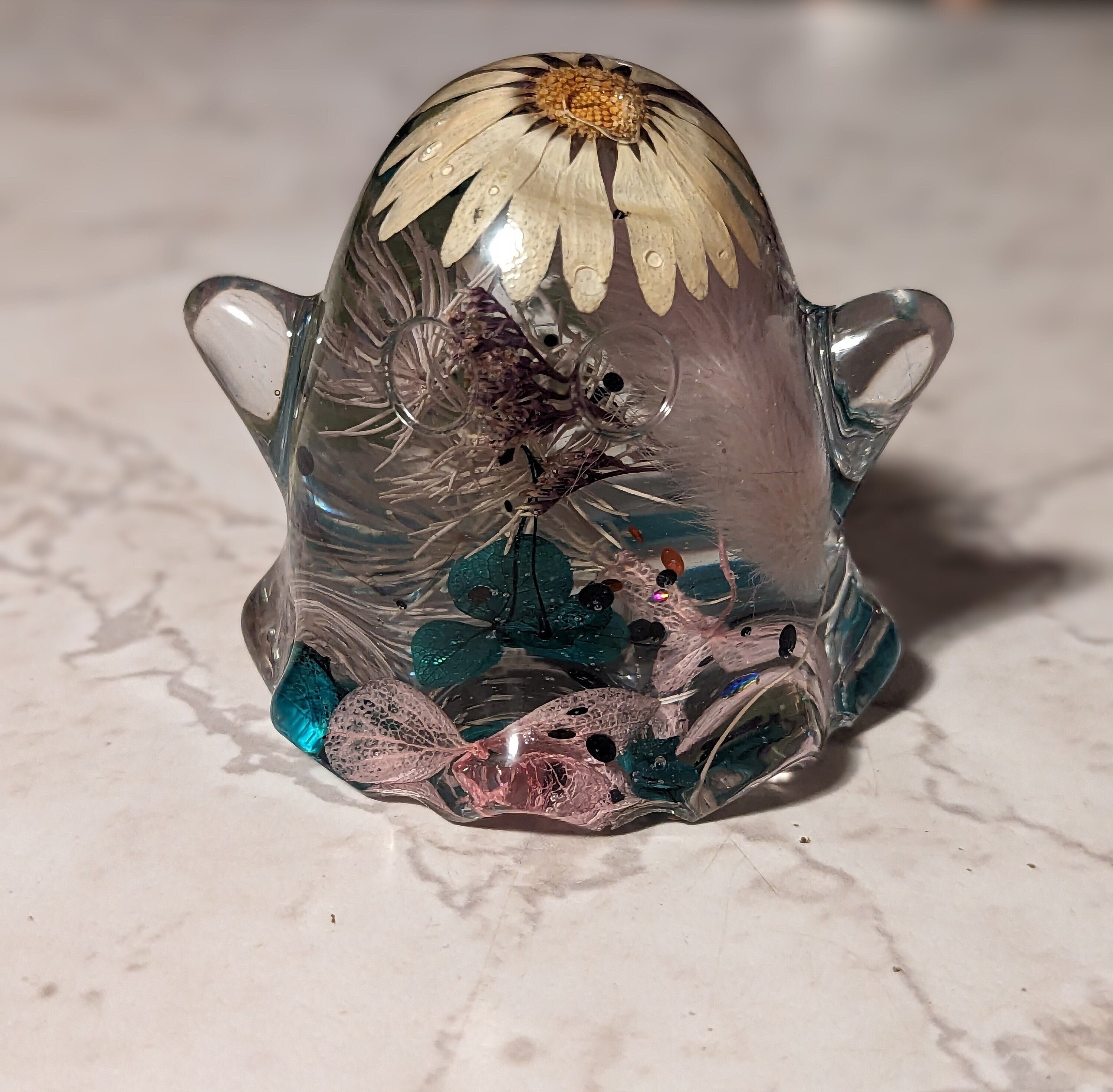 Resin Ghost Figurine With Real Pressed Flowers, Spooky Decor, Halloween ...