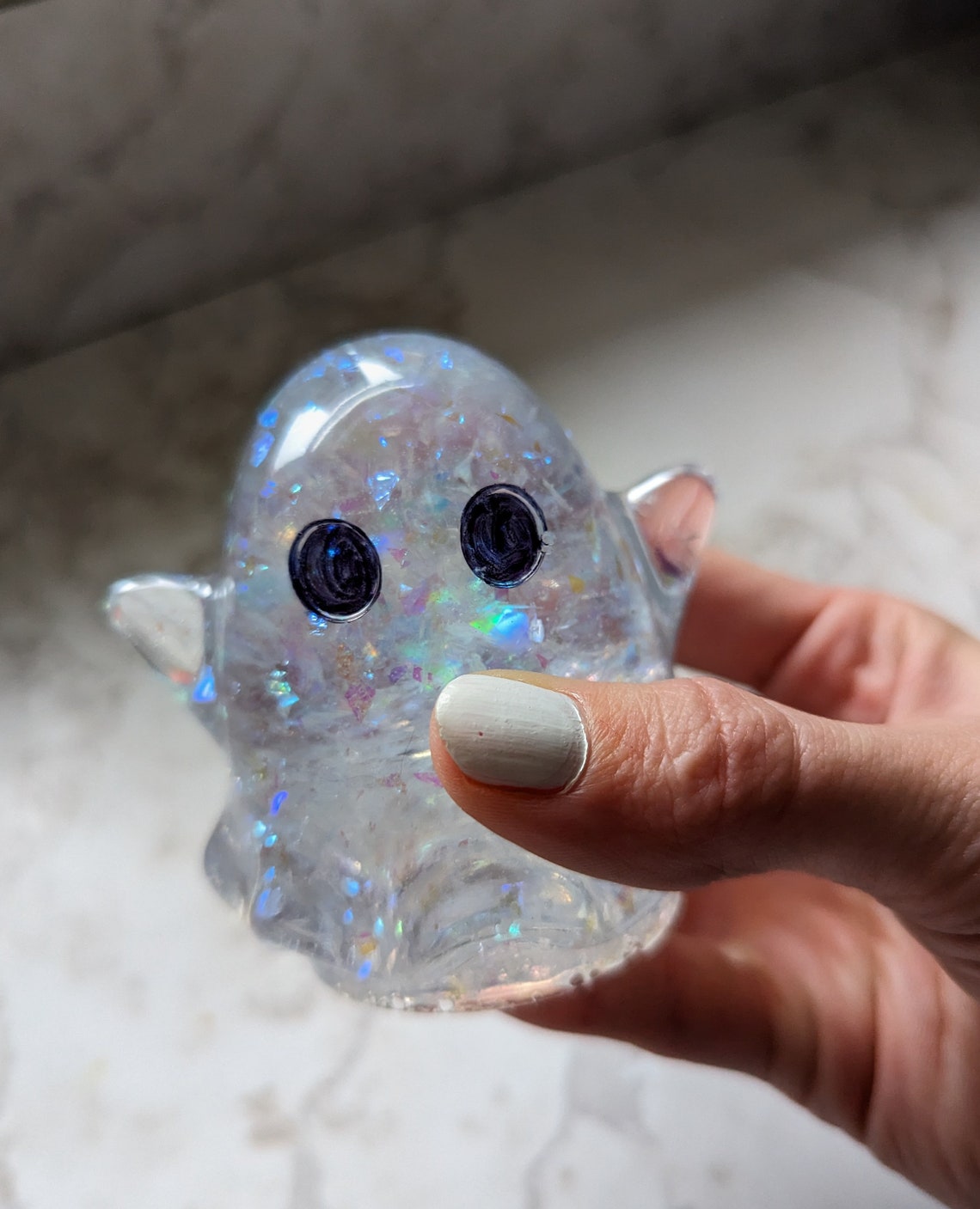 Resin Ghost Figurine With Real Pressed Flowers, Spooky Decor, Halloween ...