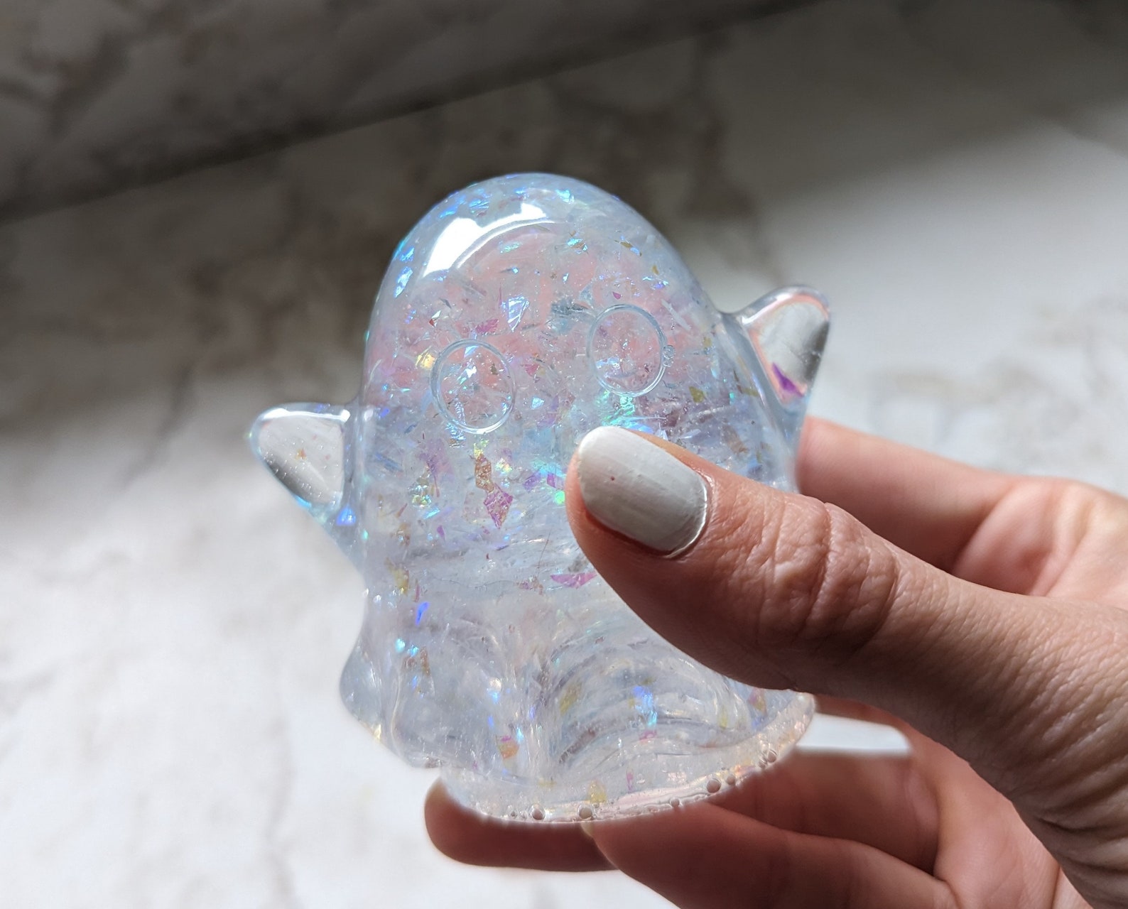 Resin Ghost Figurine With Real Pressed Flowers, Spooky Decor, Halloween ...