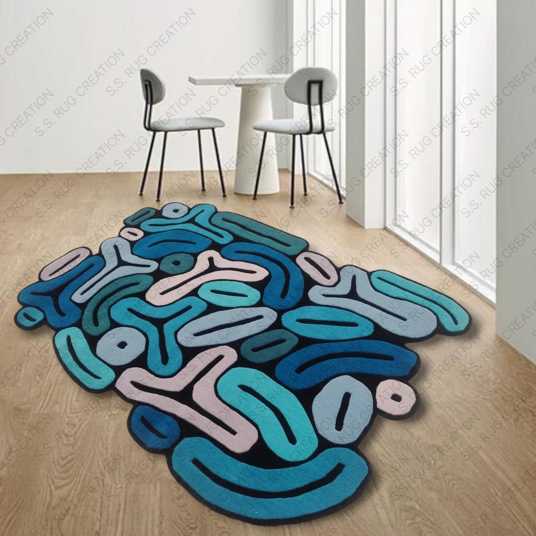 Turquoise Irregular Shape Hand-tufted Wool Area Rugs for Living ...