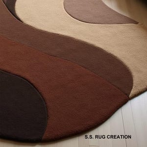 Brown Multi Color Irregular Shape Hand Tufted 100% Wool Area Rugs for ...