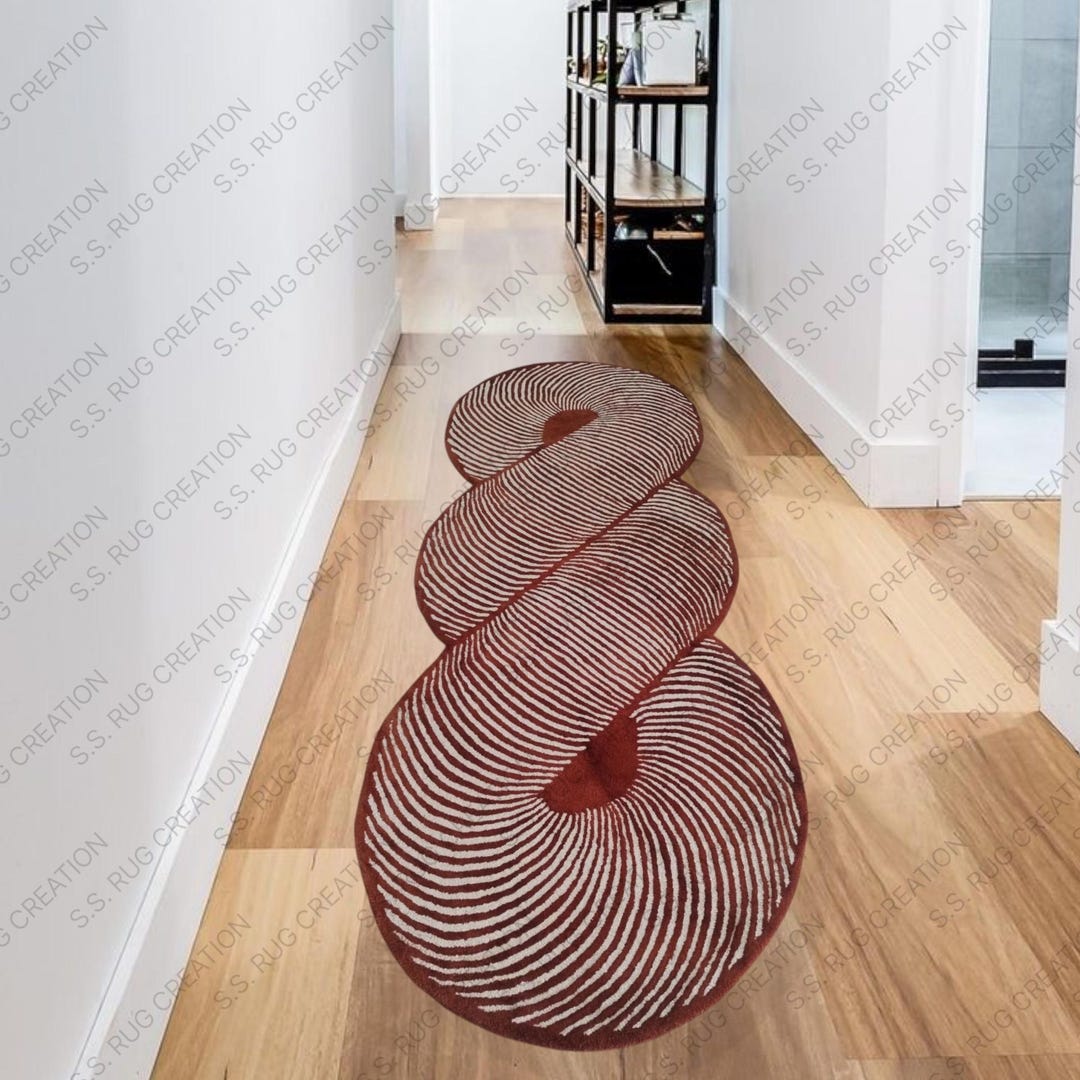 Rust and White Hand-tufted Wool Runner Rug: Irregular Shape, Rust Dip ...