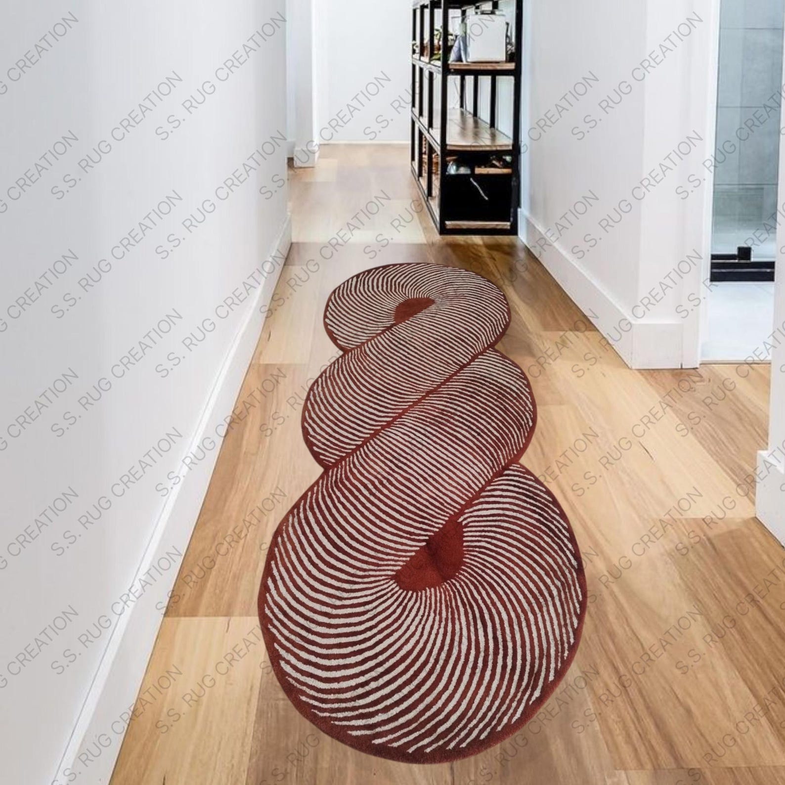 Rust and White Hand-tufted Wool Runner Rug: Irregular Shape, Rust Dip ...