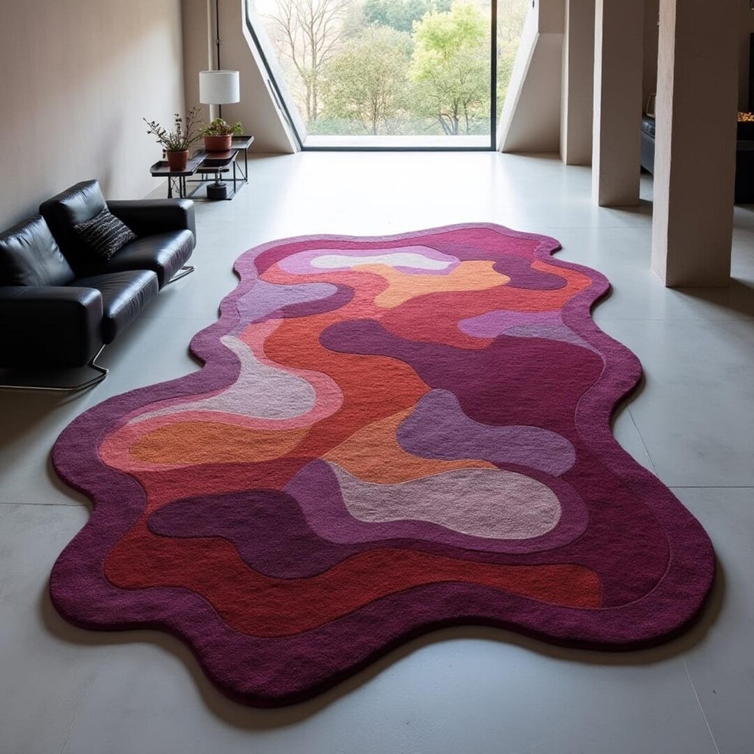 Wave Hand Tufted Amoeba Rug – Round Irregular Shaped Handmade Woolen ...