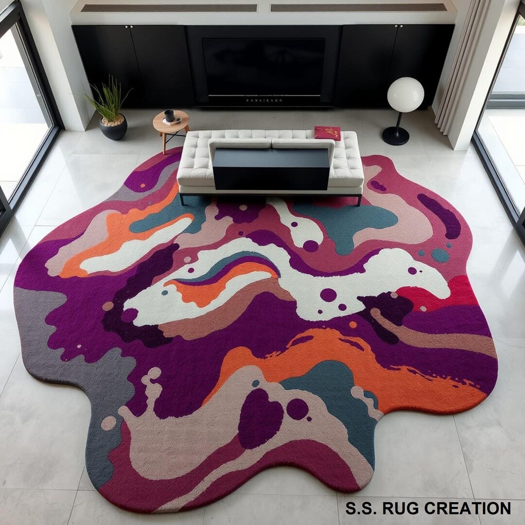 Shiny Multi Amoeba Hand Tufted Rug Irregular Shaped Handmade Woolen ...