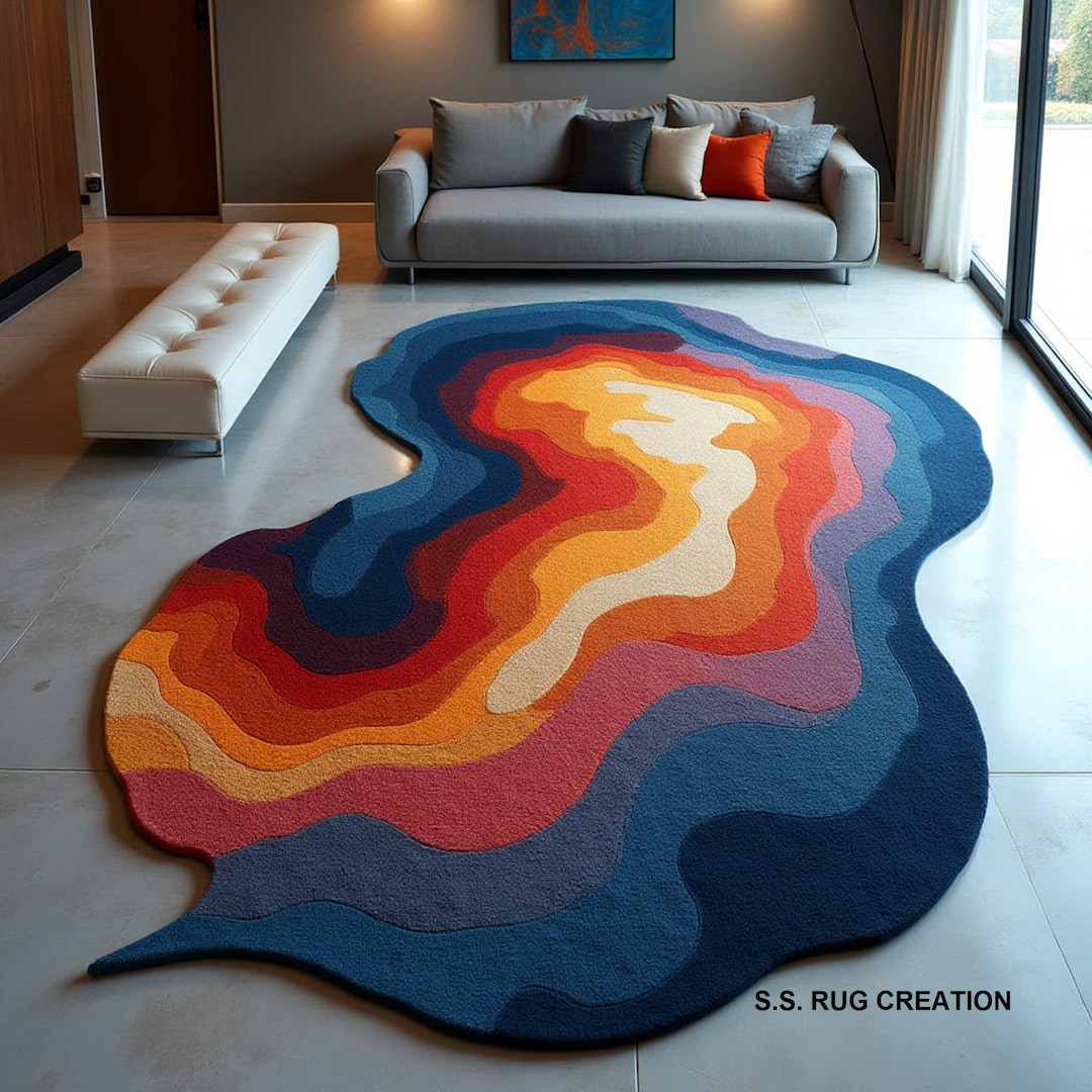 Vibrant Abstract Rug – Multicolor Topographic Design | Modern Irregular ...