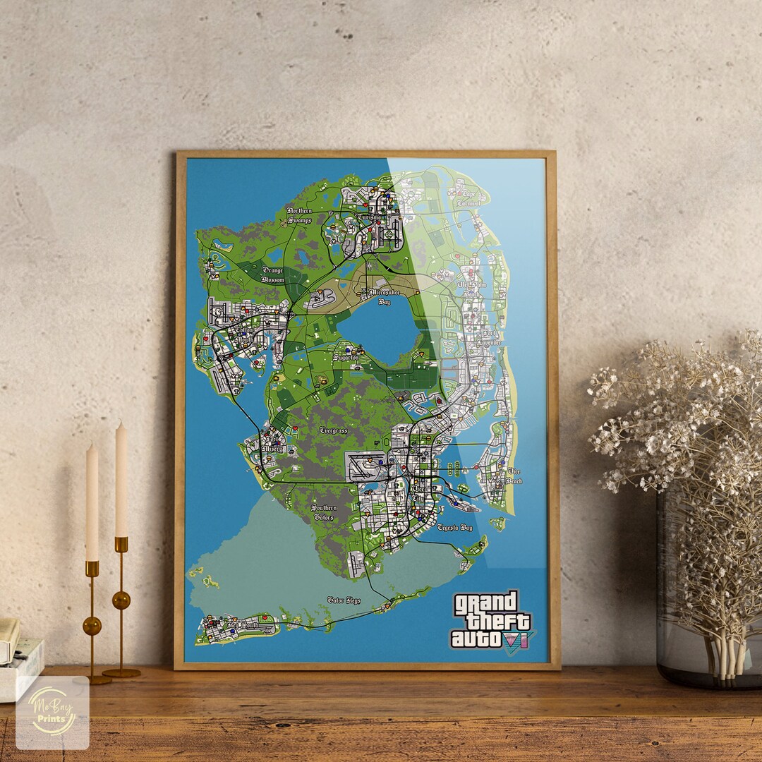 Buy Gta VI Map GTA Vice City Gta GTA 6 Gaming Poster Gta 5 Online in ...