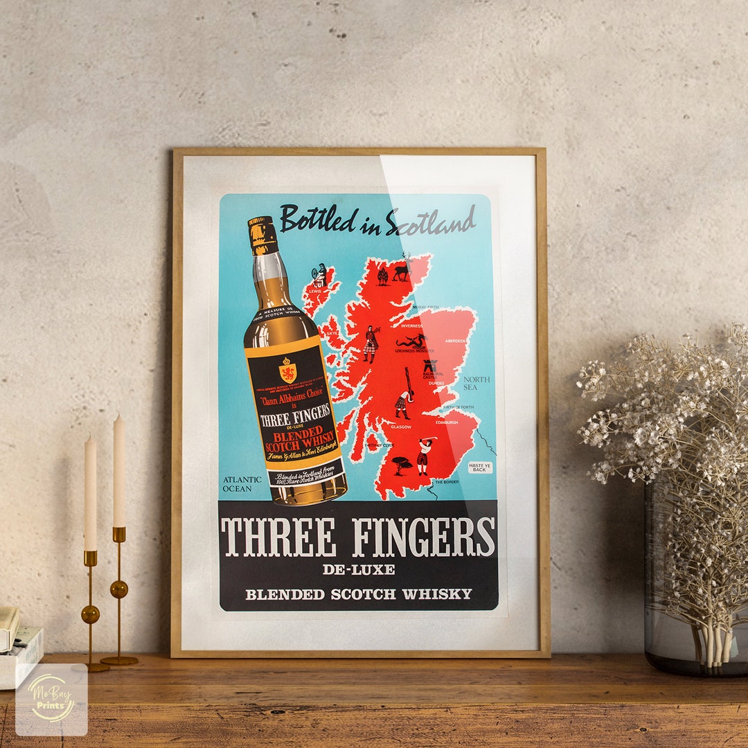 Three Fingers Alcohol Poster, Beer Poster, Cocktail Poster, Retro ...