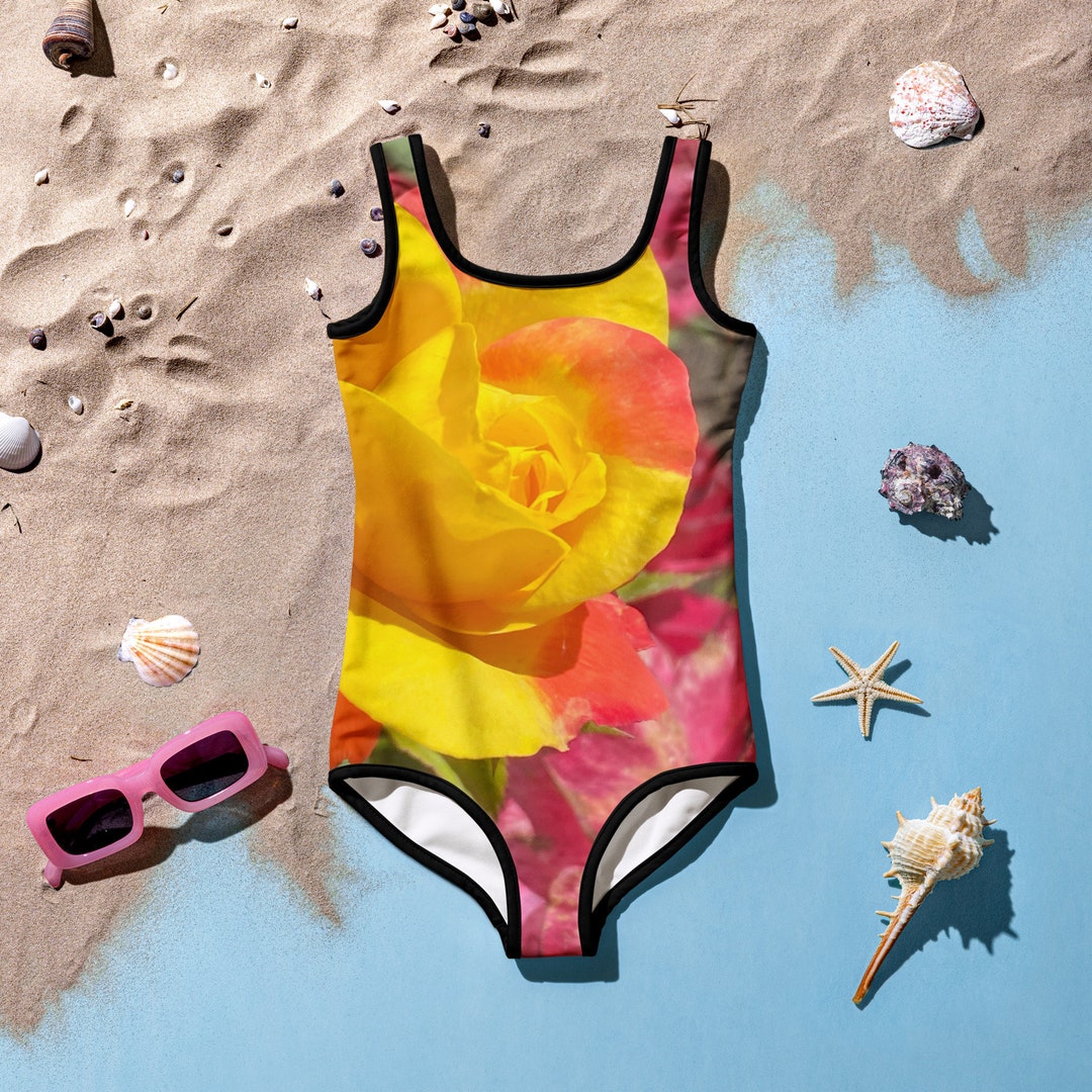Kids Yellow Rose Swim Suit Swimwear Kids Flower Girls Swimsuit Summer ...