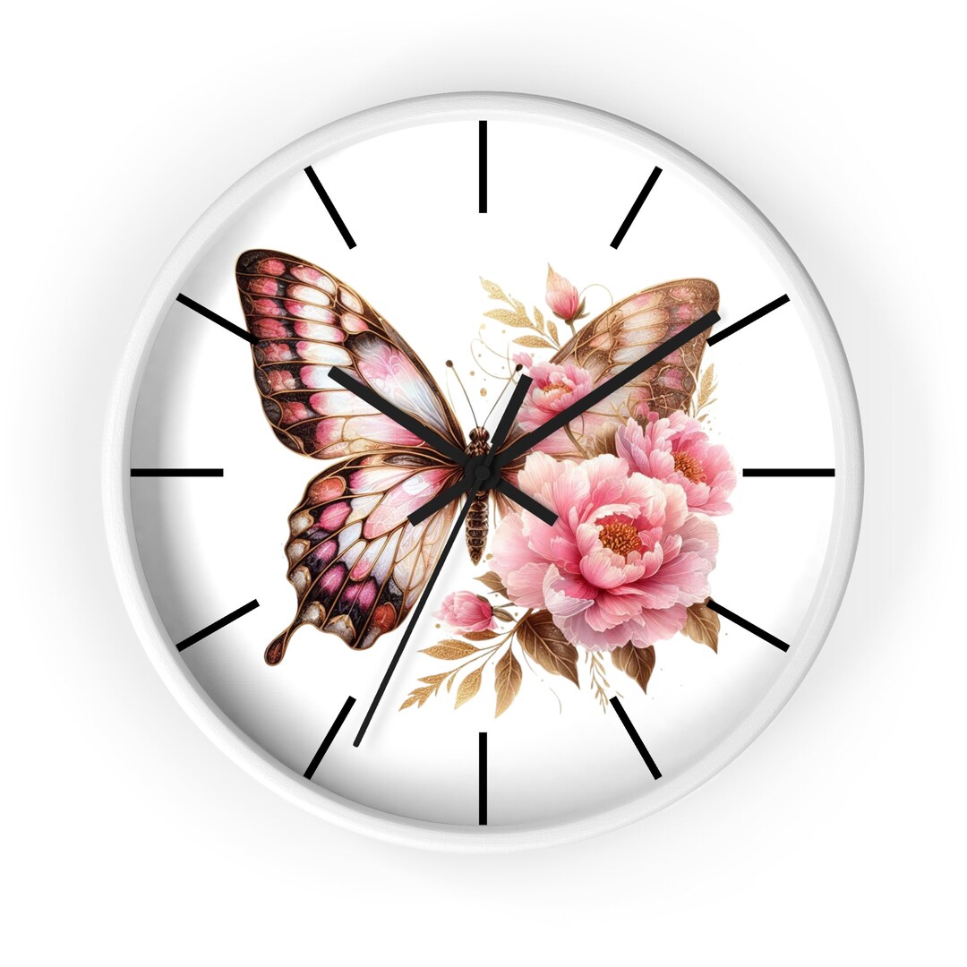 Pink Butterfly Wall Clock - Etsy