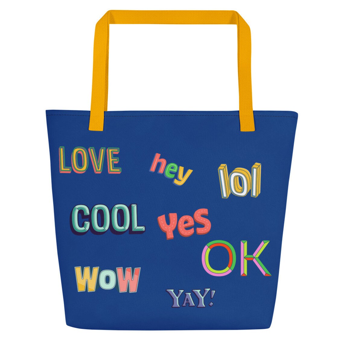 Large Text Graphic Blue Tote Bag 16" X 20" | Large Beach Bag - Etsy