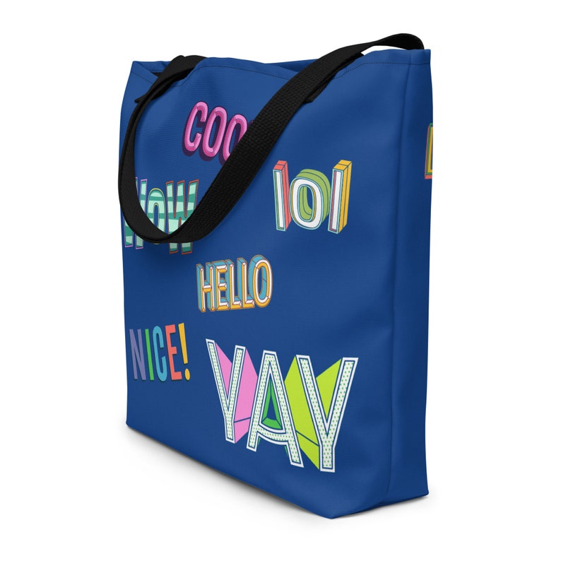 Large Text Graphic Blue Tote Bag 16" X 20" | Large Beach Bag - Etsy