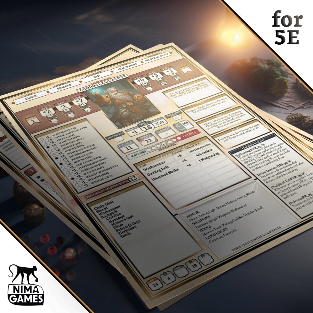 Fantasy-themed Character Sheet for Dungeons & Dragons 5E - Etsy