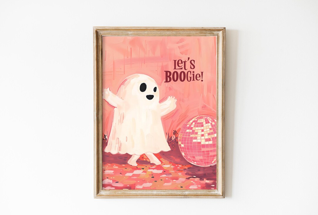 Pink Mirrorball Ghost Halloween Poster: Groovy Dorm Art (digital ...