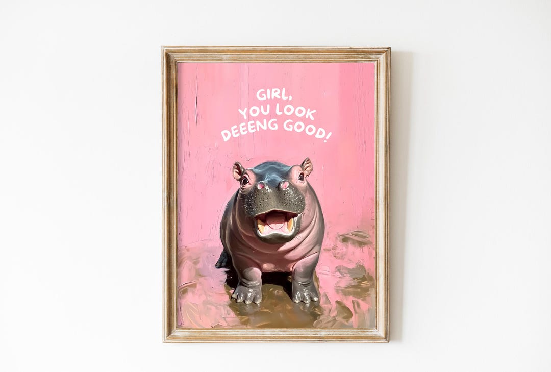 Baby Pygmy Hippo, Pink Affirmation Girly Art Print, Girls Room ...
