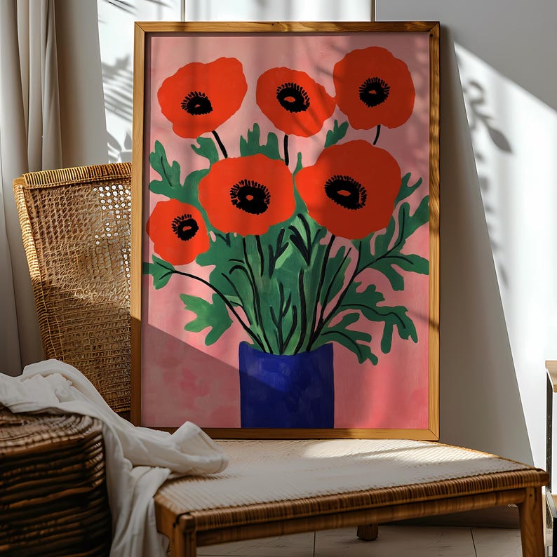 Poppy Art Print: Vintage Botanical Poster, August Birth Flower (digital ...