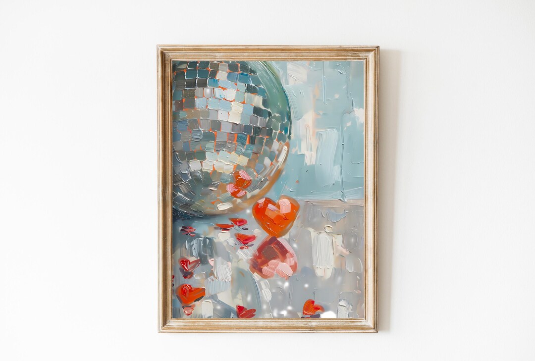 Vday Heart Shaped Mirrorball Poster, Blue Love Disco Ball Decor, Soft ...