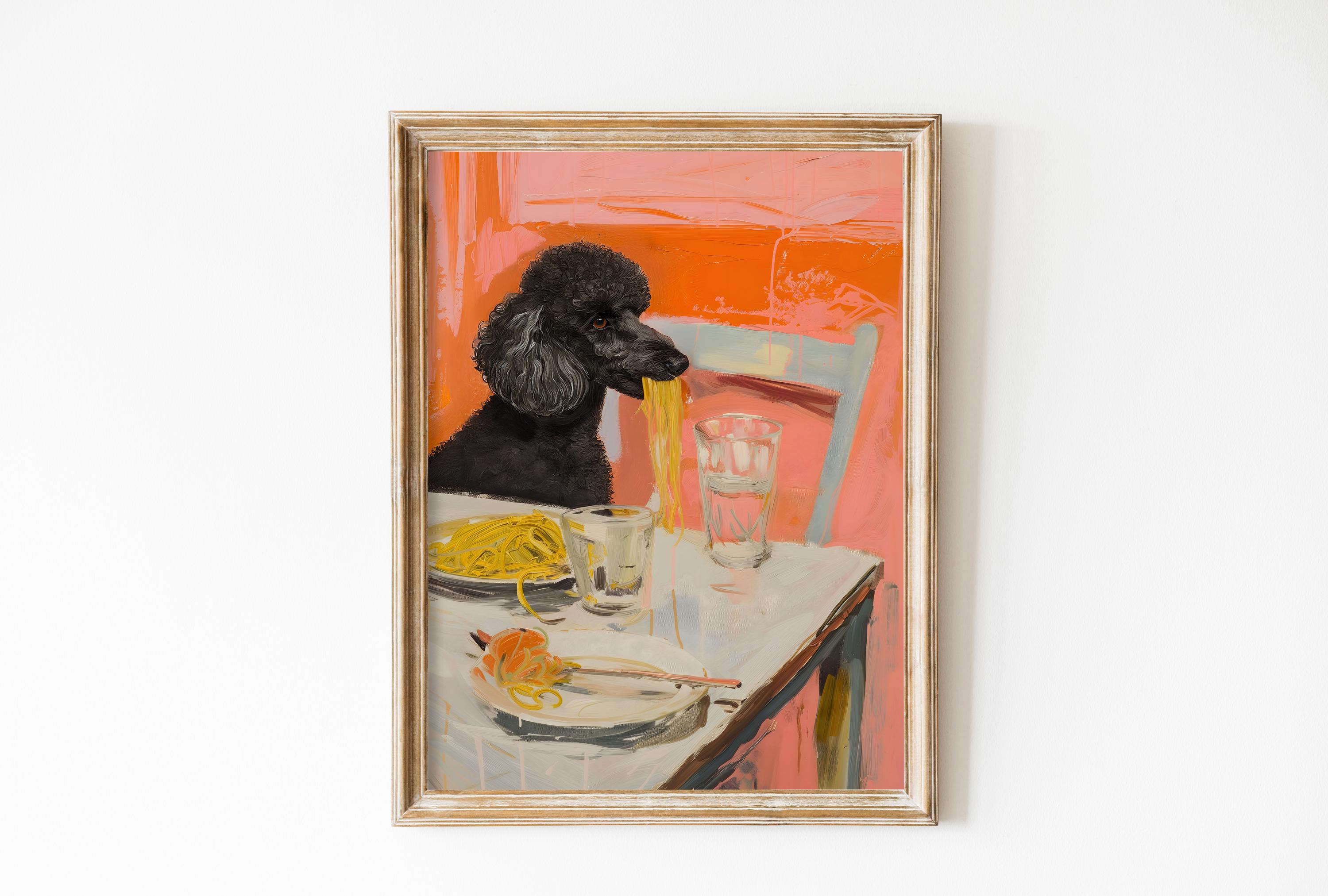 Black Poodle Eating Pasta Art Print: Funny Dog Mom Gift (digital ...