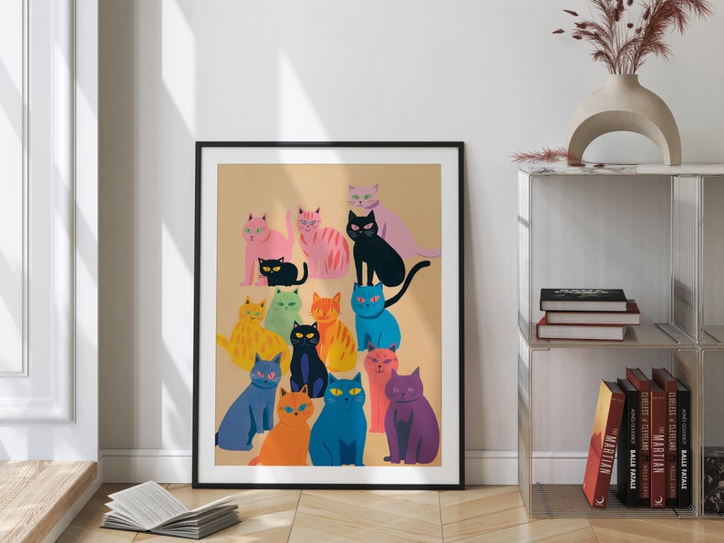 Cute Cats Wall Art Cat Lover Printable Download Colorful Cat Artwork ...