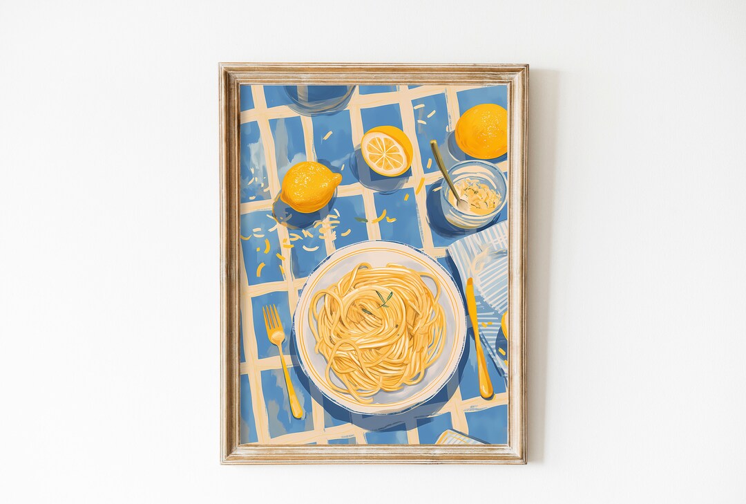 Blue Pasta Printable Food Poster Instant Download Kitchen Wall Art ...