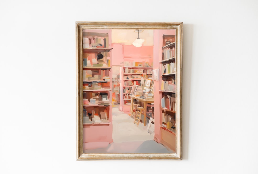 Soft Pink Library Poster, Pastel Academia, New York Print, Books Lover ...