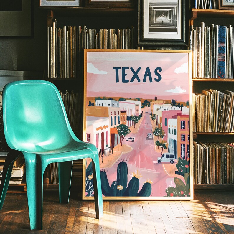 Retro Texas Art Print: Soft Pink City Landscape (downloadable Print) - Etsy