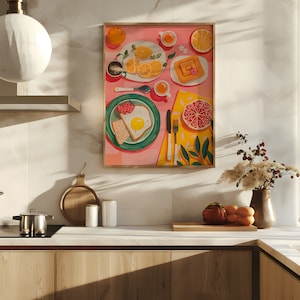 Breakfast Flatlay Food in the Table Wall Art | Sunny Side up Printable ...