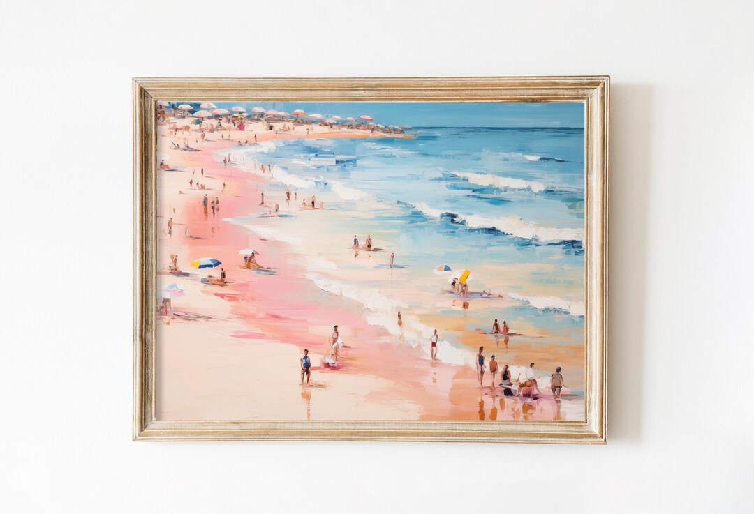 Retro Beach Print: Abstract Pink Seascape, Girly Decor (downloadable ...
