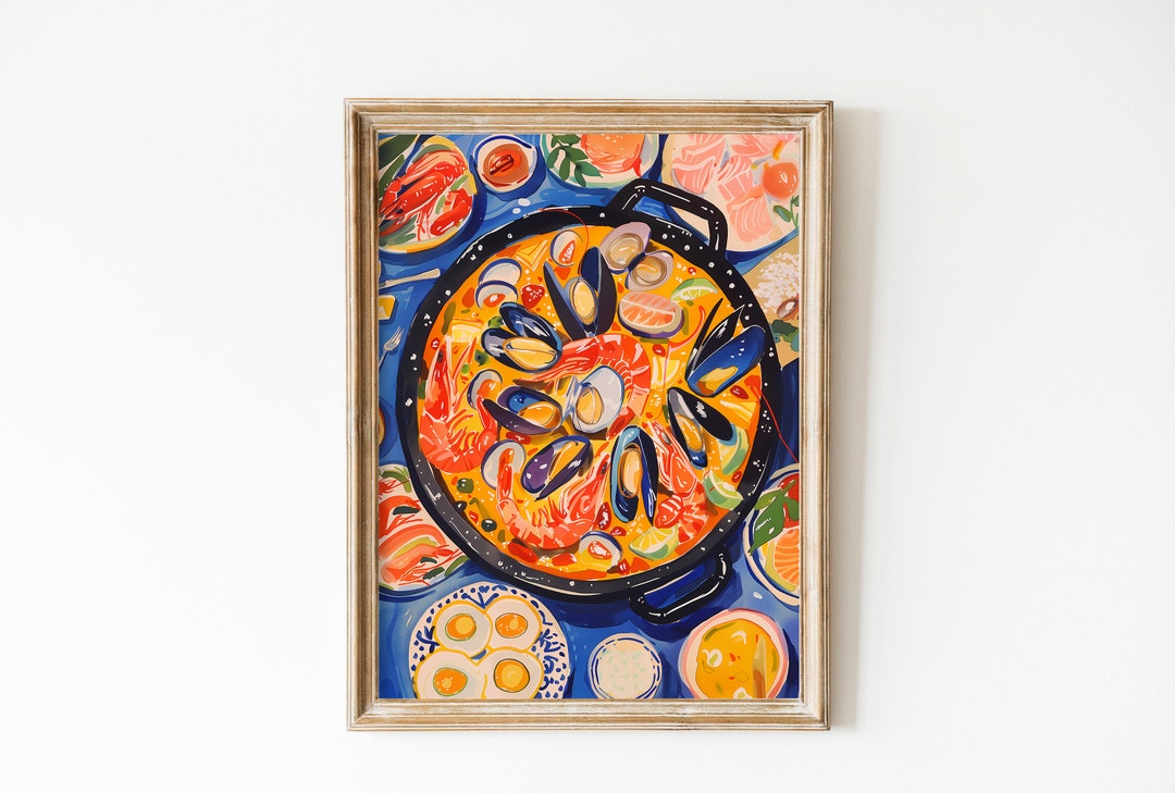 Delicious Fresh Paella Print Download, Seafood Kitchen Art Printable ...